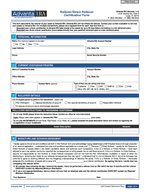 Fillable Online Rollover/Direct Rollover Certification Form - Advanta ...