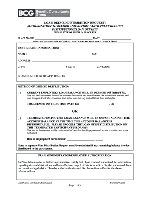 Fillable Online LOAN DEEMED DISTRIBUTION REQUEST: AUTHORIZATION TO ...