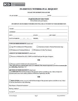 Fillable Online In-Service Withdrawal Request Form - Benefit ...
