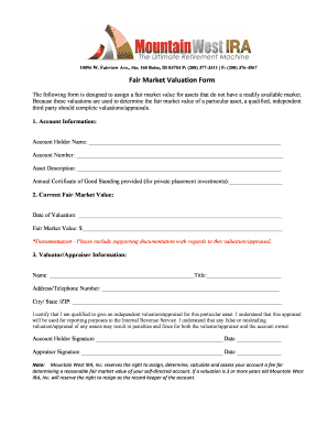 Fillable Online Fair Market Valuation Form - Mountain West IRA Fax ...