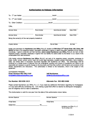 Fillable Online Authorization to Release Information - nycklemoelawoffice.com Fax Email Print ...