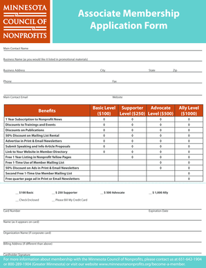 Fillable Online minnesotanonprofits Associate Membership Application ...