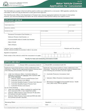Fillable Online transport wa gov Motor vehicle licence application for ...