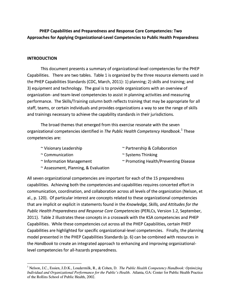Fillable Online PHEP Capabilities and Preparedness and Response Core ...