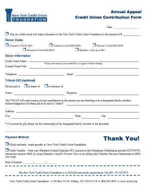 Fillable Online Credit Union Contribution Form - New York Credit Union ...