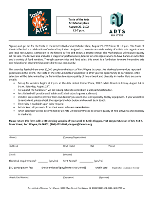 Fillable Online artsunited Arts Marketplace sign-up form - Arts United ...