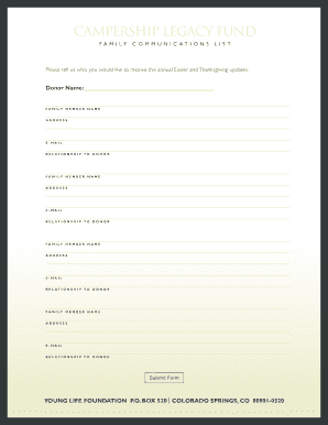 Fillable Online younglife Family Communications List - Young Life Fax ...
