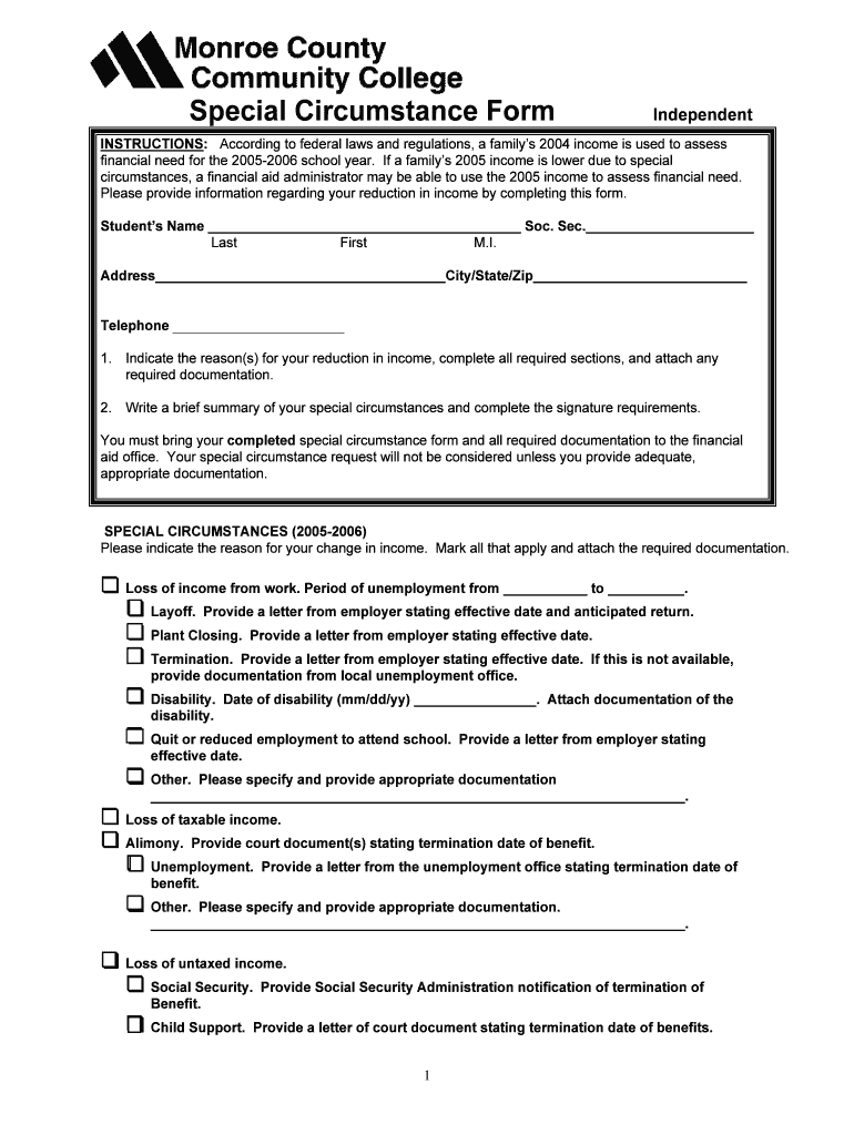 Special Circumstance Form - Blank Fillable Template | Fill Out, Print ...