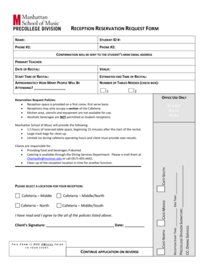 Fillable Online PRECOLLEGE RECEPTION RESERVATION REQUEST FORM Fax Email ...