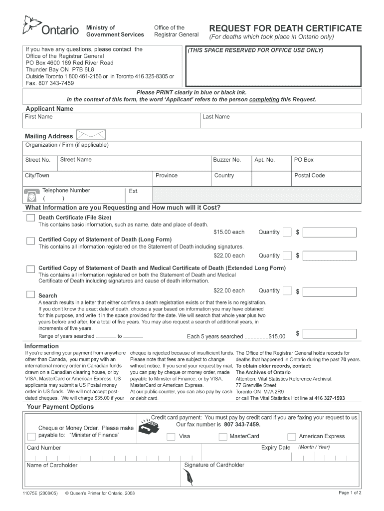 Fillable Online Request for death certificate - Grand River Cremation ...