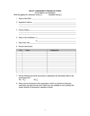 Fillable Online 1 DRAFT ASSESSMENT FEEDBACK FORM (To be filled ...