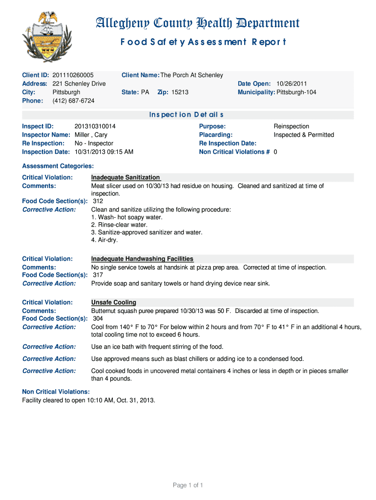 Fillable Online Inspection - Food Poison Journal Fax Email Print ...