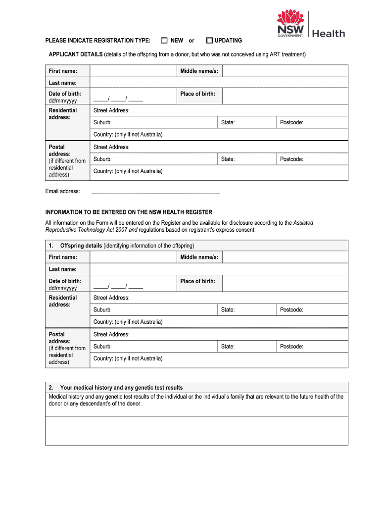 NSW Health Central Register Application - Blank Fillable Template ...