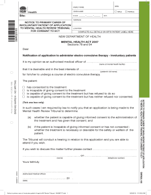 Fillable Online health nsw gov Notice to primary carer of involuntary ...