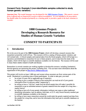 Fillable Online genome Consent Form: Example 3 (non-identifiable ...