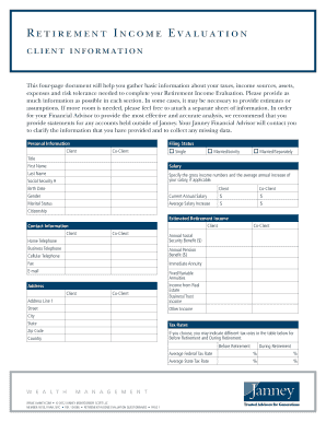 Fillable Online Retirement Income Evaluation - Janney Fax Email Print ...