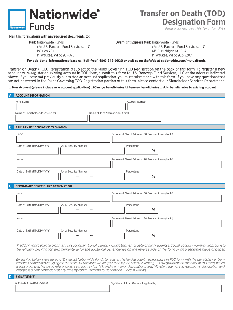 Fillable Online Transfer on Death (TOD) Designation Form Please do not ...
