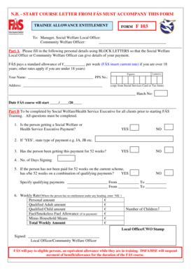 Fillable Online Nb - start course letter from f s must accompany this ...