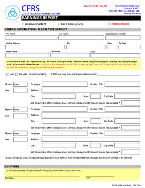 Fillable Online cfrs-ca Earnings Report Form - CFRS-CA.org Fax Email ...