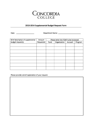Fillable Online 2013-2014 Supplemental Budget Request Form Fax Email Print - pdfFiller