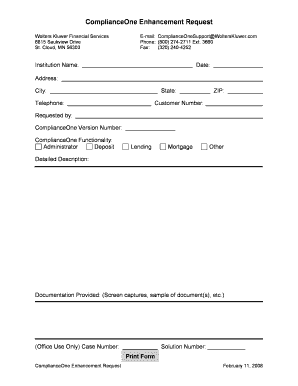Fillable Online ComplianceOne Enhancement Request - Wolters Kluwer ...