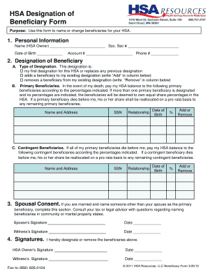 Fillable Online HSA Designation of Beneficiary Form - with HSA ...