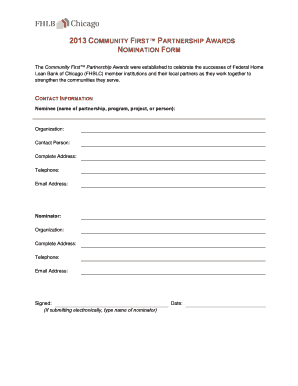 Fillable Online 2013 community first partnership awards nomination form ...