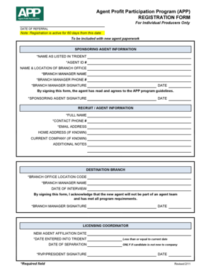 Fillable Online Agent Profit Participation Program (APP) REGISTRATION ...
