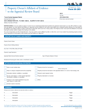 Fillable Online traviscad 50-283 Property Owner's Affidavit of Evidence ...