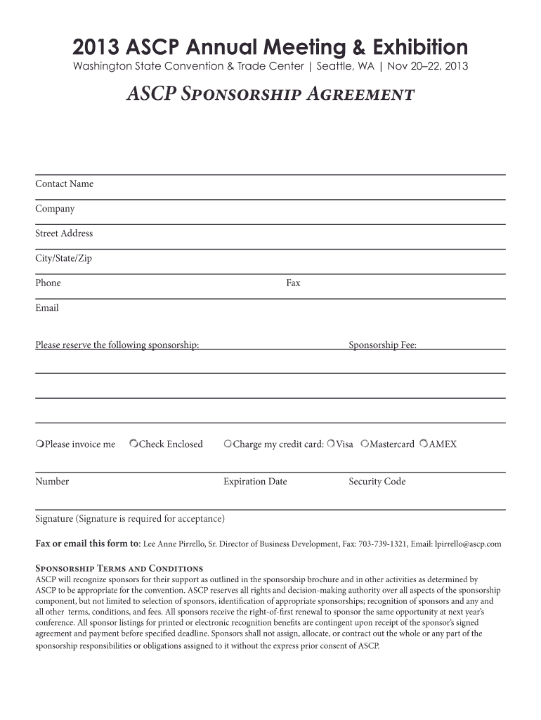 Fillable Online ASCP Sponsorship Agreement Fax Email Print - pdfFiller