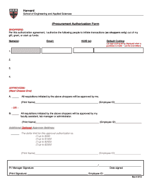 Fillable Online seas harvard IProcurement Authorization Form - Harvard ...
