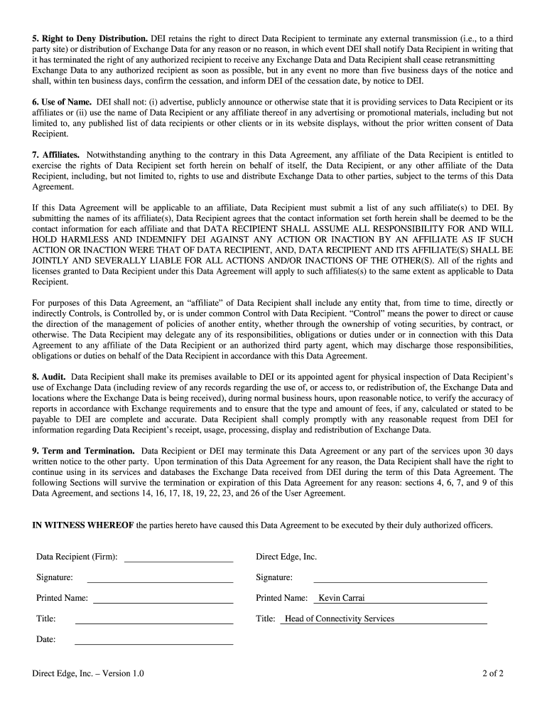 Fillable Online This Exchange Data Vendor Agreement (this Data Agreement), with an effective ...
