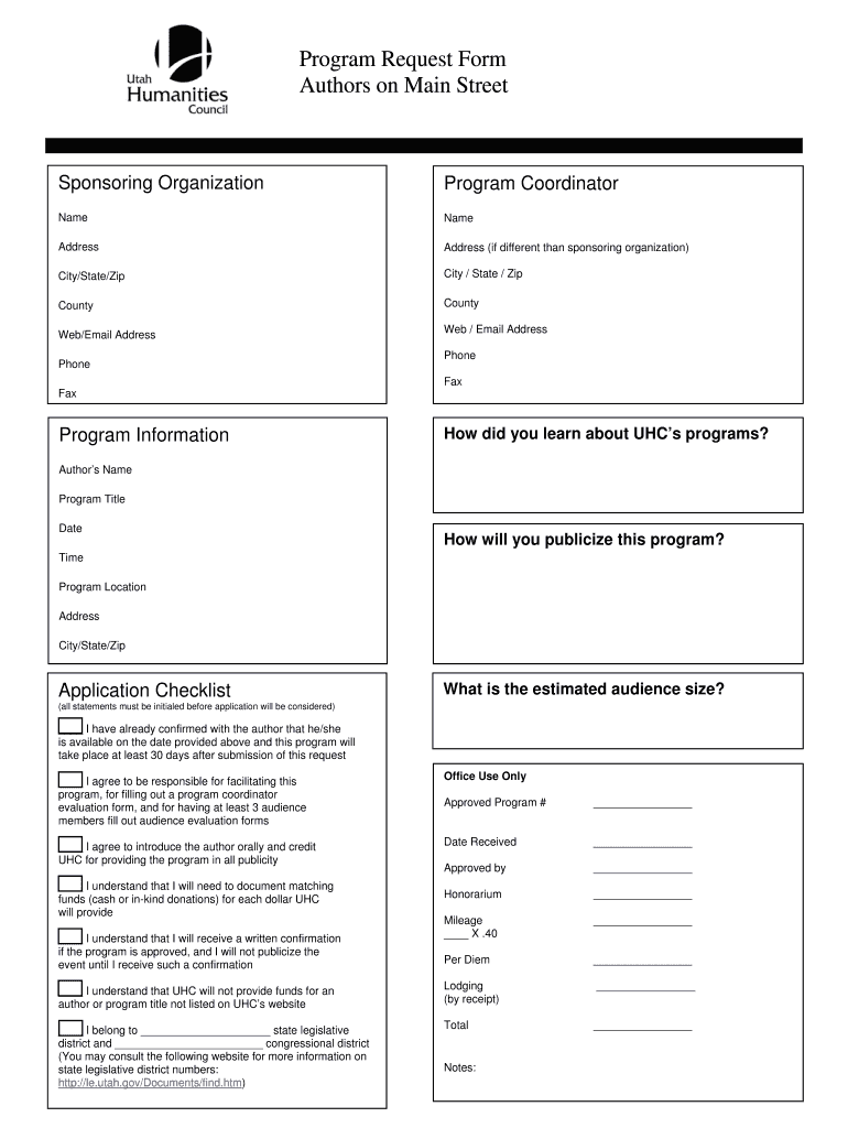 Fillable Online Program Request Form - Utah Humanities Council Fax Email Print - pdfFiller