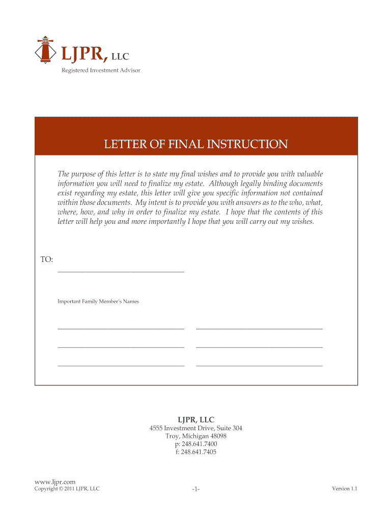 Fillable Online LETTER OF FINAL INSTRUCTION Fax Email Print - pdfFiller
