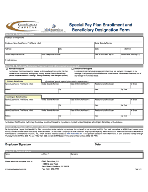 Fillable Online Special Pay Plan Enrollment and Beneficiary Designation ...