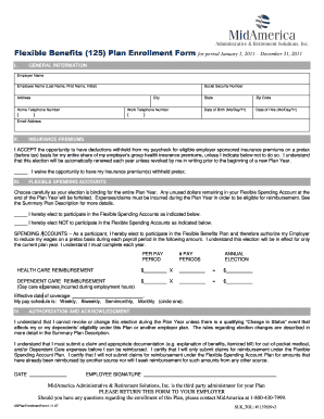 Fillable Online Flexible Benefits (125) Plan Enrollment Form Fax Email ...