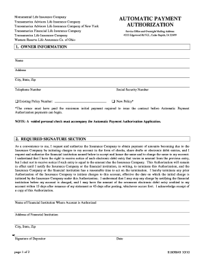 Fillable Online AUTOMATIC PAYMENT AUTHORIZATION - Annuities Fax Email ...