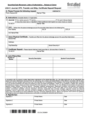 Fillable Online LOA 2: Journal, DTC, Transfer and Ship, Certificate ...