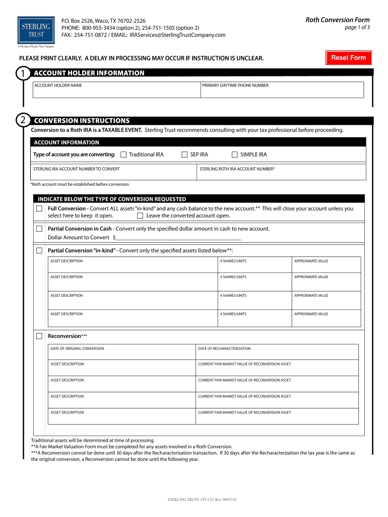 Fillable Online Sterling Trust Roth Conversion Form Fax Email Print - pdfFiller