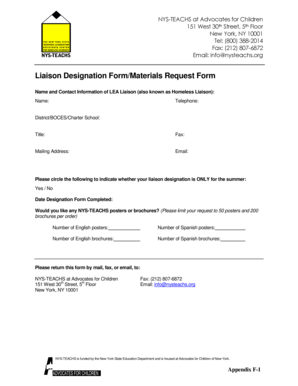 Fillable Online nysteachs Liaison Designation Form/Materials Request ...