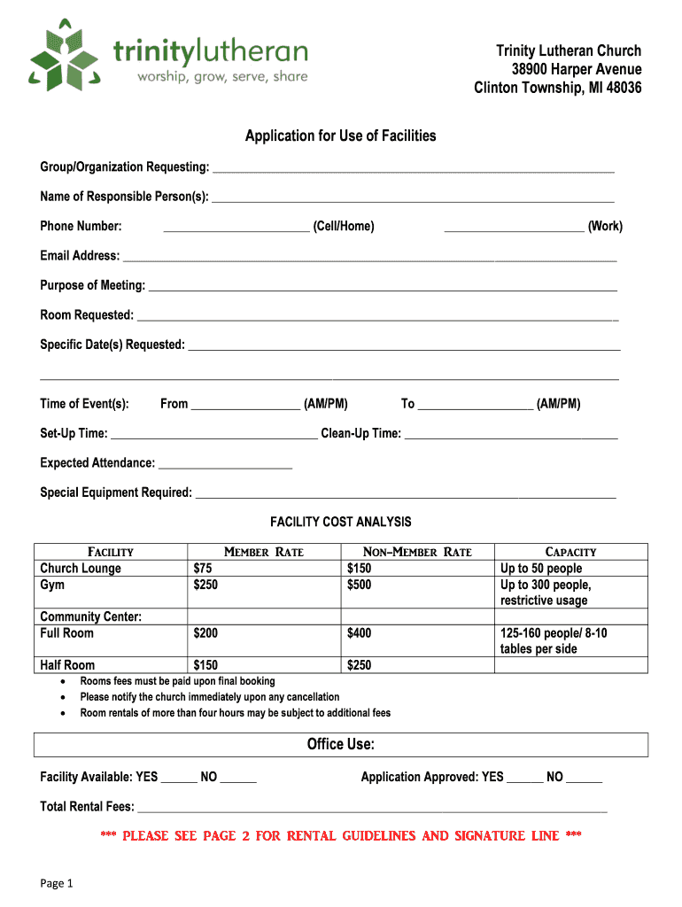 Fillable Online trinityct Use of facilities application form - Trinity Lutheran Church Fax Email ...
