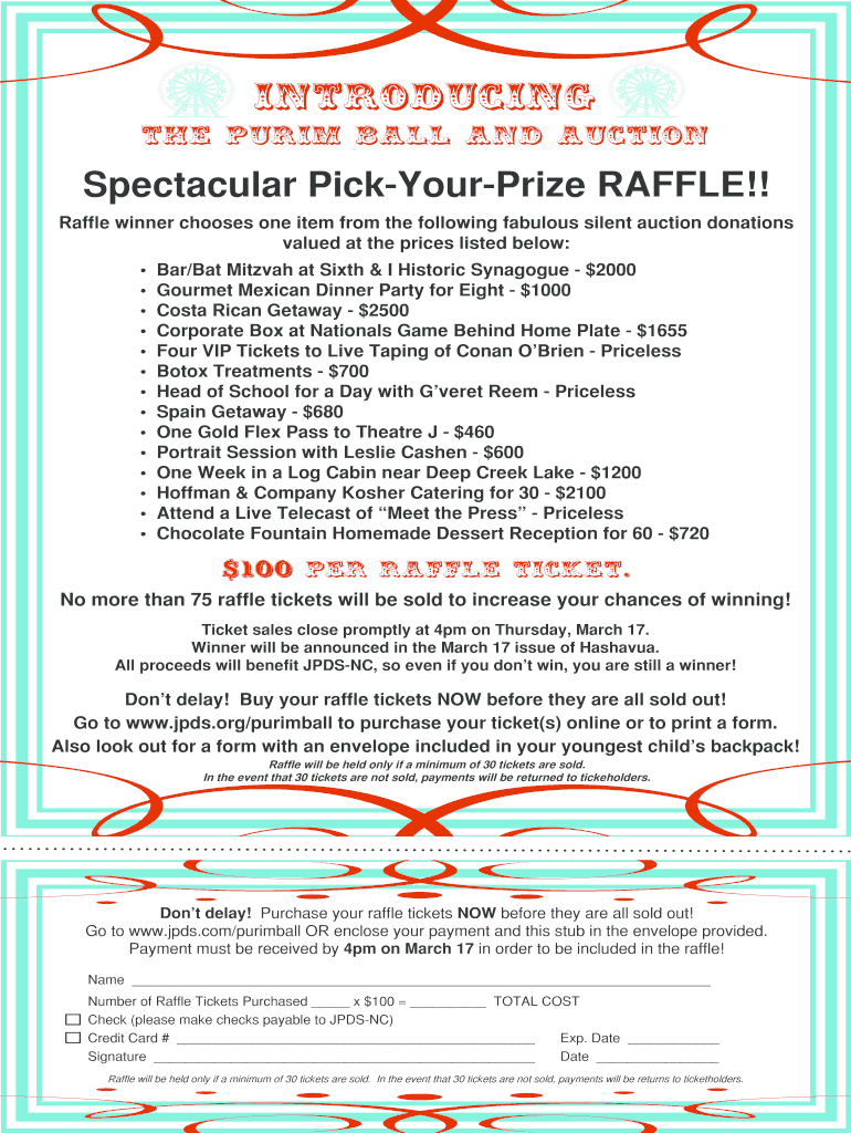Fillable Online jpds Introducing Spectacular Pick-Your-Prize RAFFLE ...