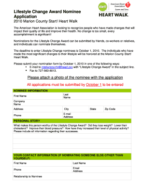 Fillable Online heart Lifestyle Change Nomination Form - Marion ...