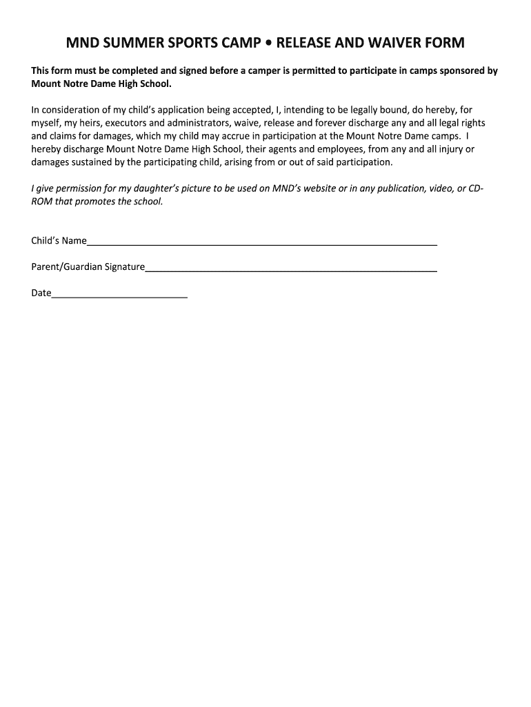 Sample Waiver Form For Company Outing Fill Online Printable 