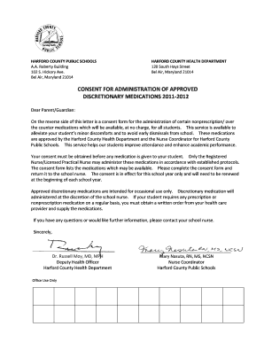 Fillable Online hcps Consent for administration of approved - Harford ...