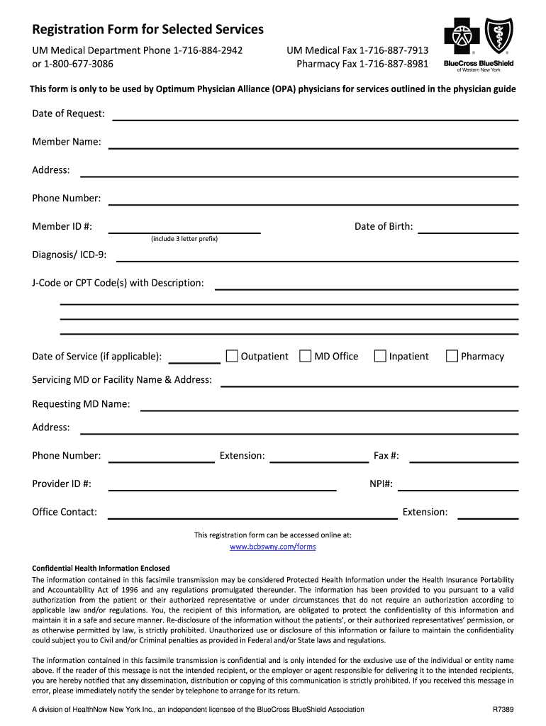 Fillable Online OPA Registration Form for Selected Services - BlueCross ...