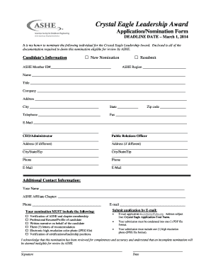 Fillable Online ashe Nomination Application - ASHE - ashe Fax Email ...