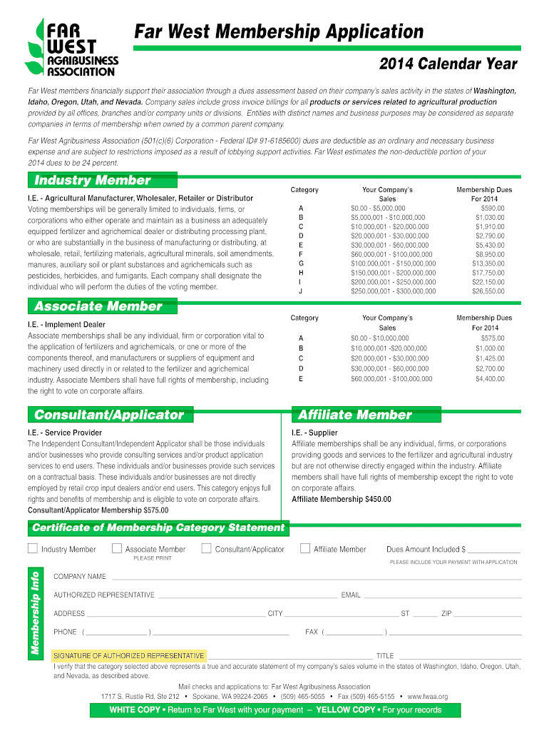 Fillable Online fwaa 2014 FWAA Membership Form - Far West Agribusiness ...