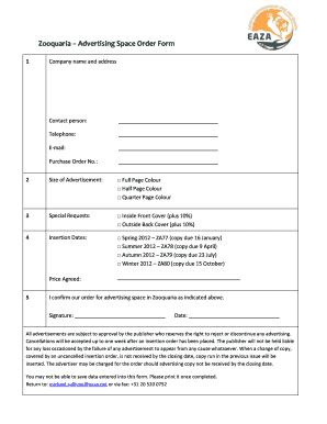 Fillable Online Zooquaria Space Order Form - EAZA Fax Email Print ...