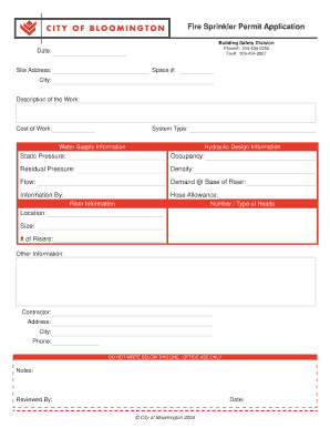 Fillable Online Fire Sprinkler bPermitb Application - City of Bloomington Fax Email Print ...